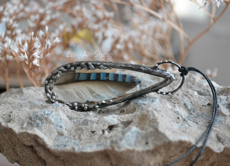 Jay Necklace Jay Feather Pendant Terrarium Feather Necklace | Etsy