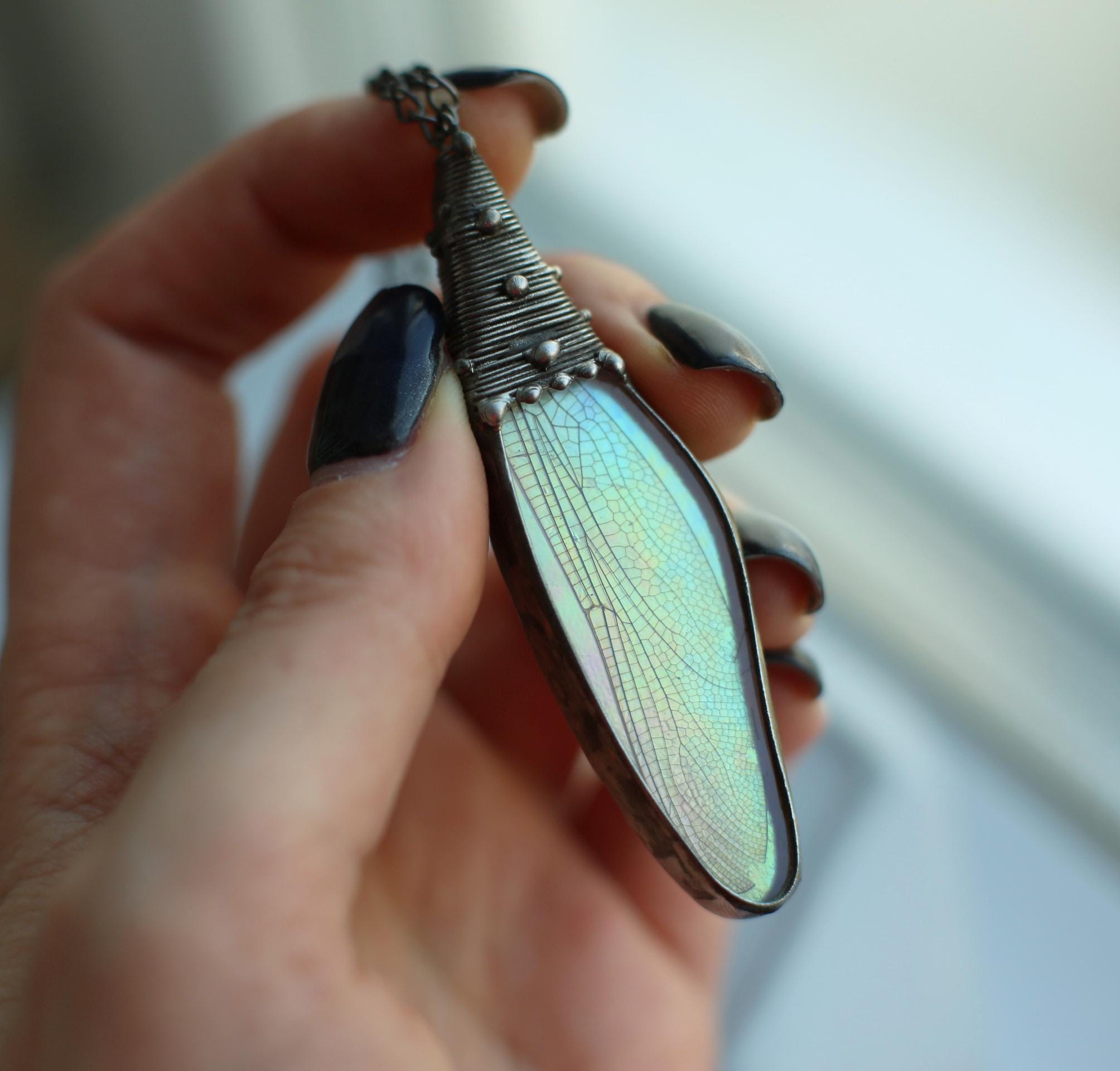 Real Shimmering Dragonfly Wing Necklace, Winged Insect Jewelry, Real ...
