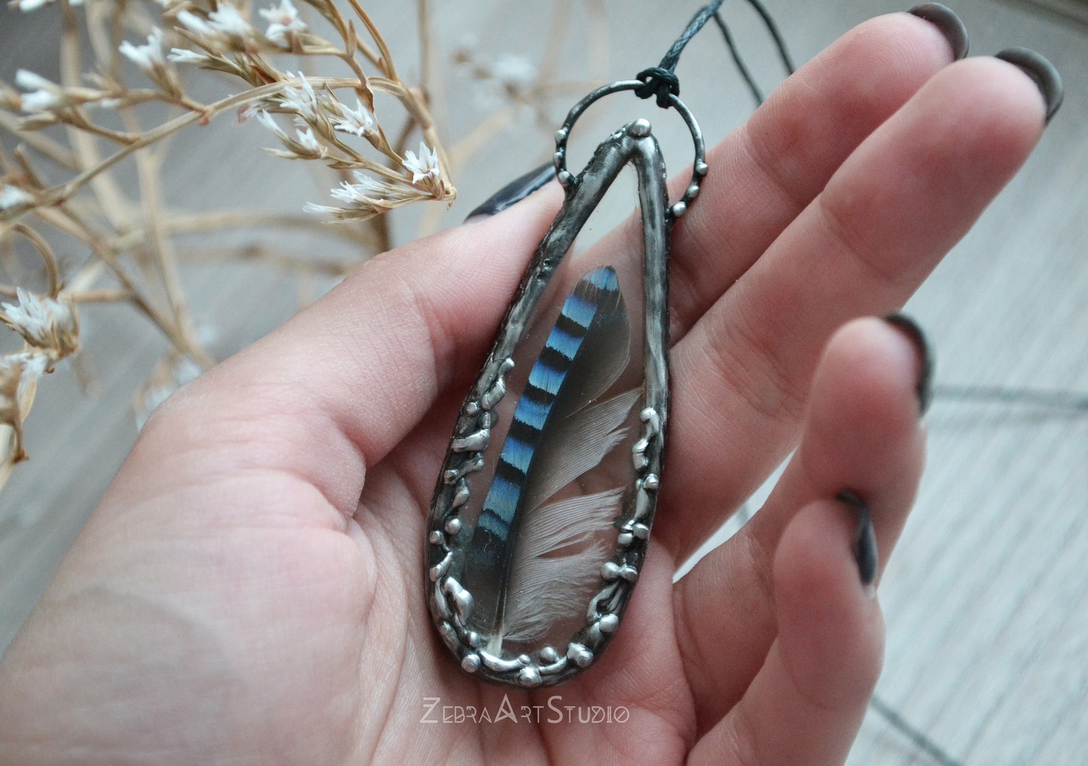 Jay Necklace Jay Feather Pendant Terrarium Feather Necklace | Etsy