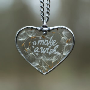 Make a Wish Necklace, Dandelion Pendant Necklace, Stained Glass Pendant ...