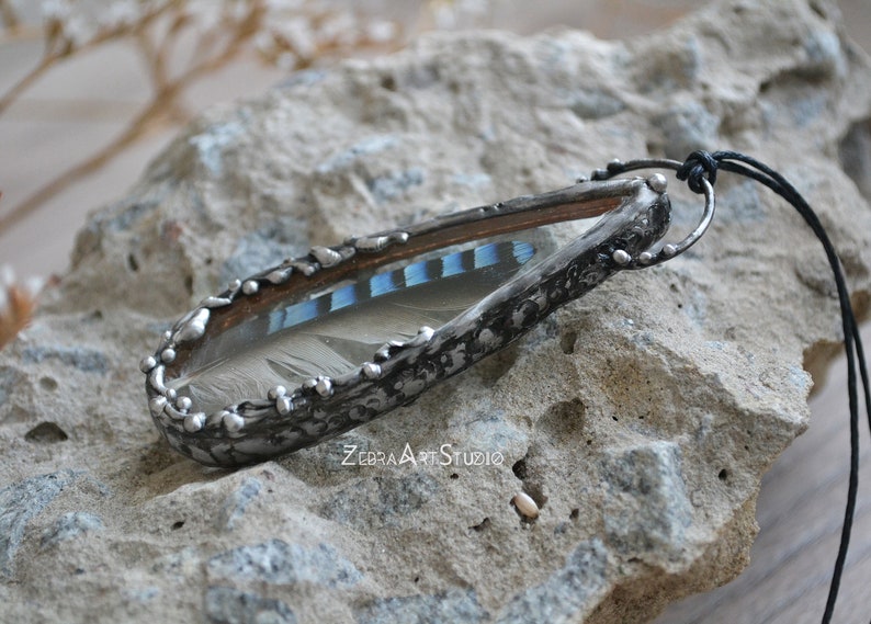 Jay Necklace Jay Feather Pendant Terrarium Feather Necklace | Etsy