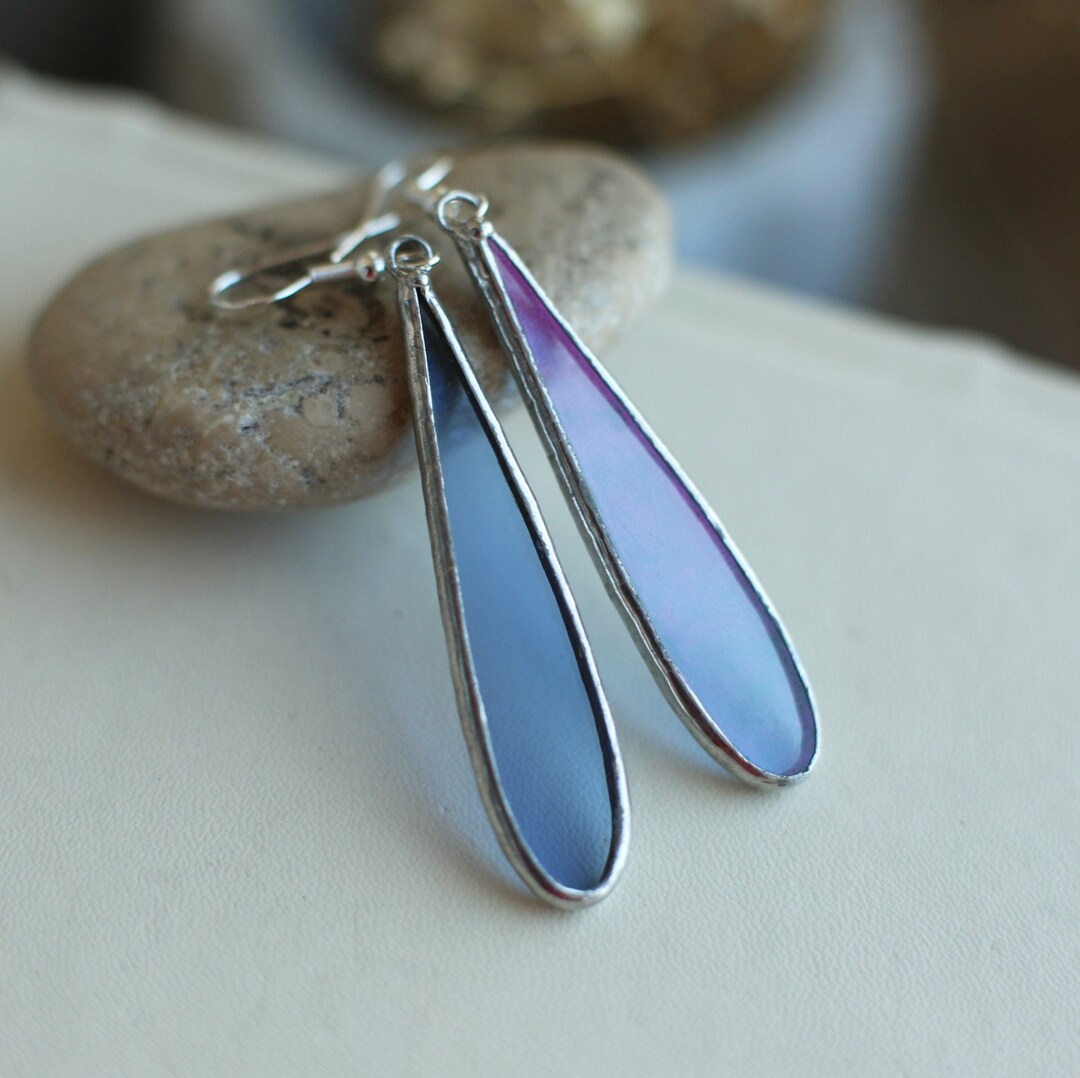 Teardrop Blue Glass Earrings, Ocean Blue Earrings, Iridescent Earrings ...