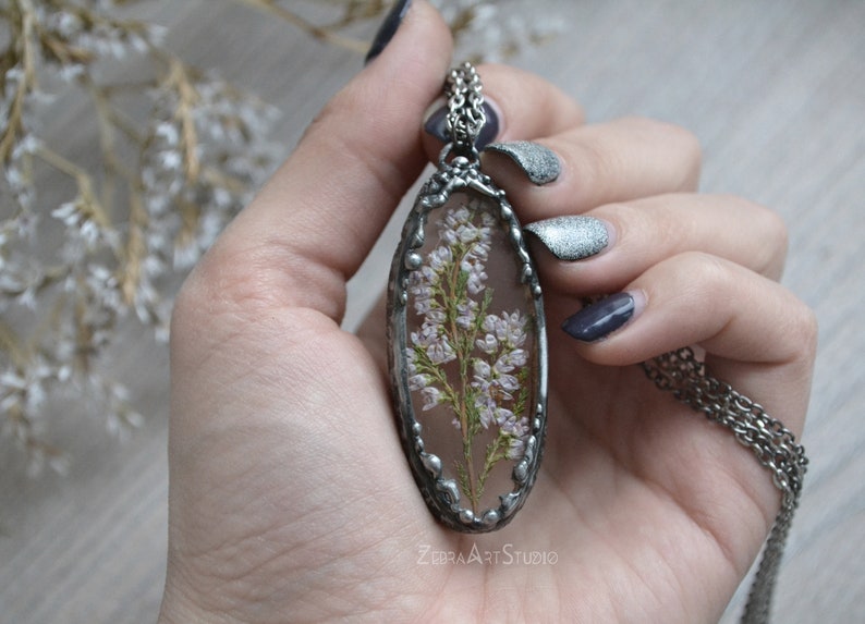 Floral necklace Natural jewelry Heather necklace Pressed | Etsy