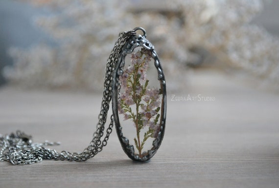 Floral necklace Natural jewelry Heather necklace Pressed | Etsy