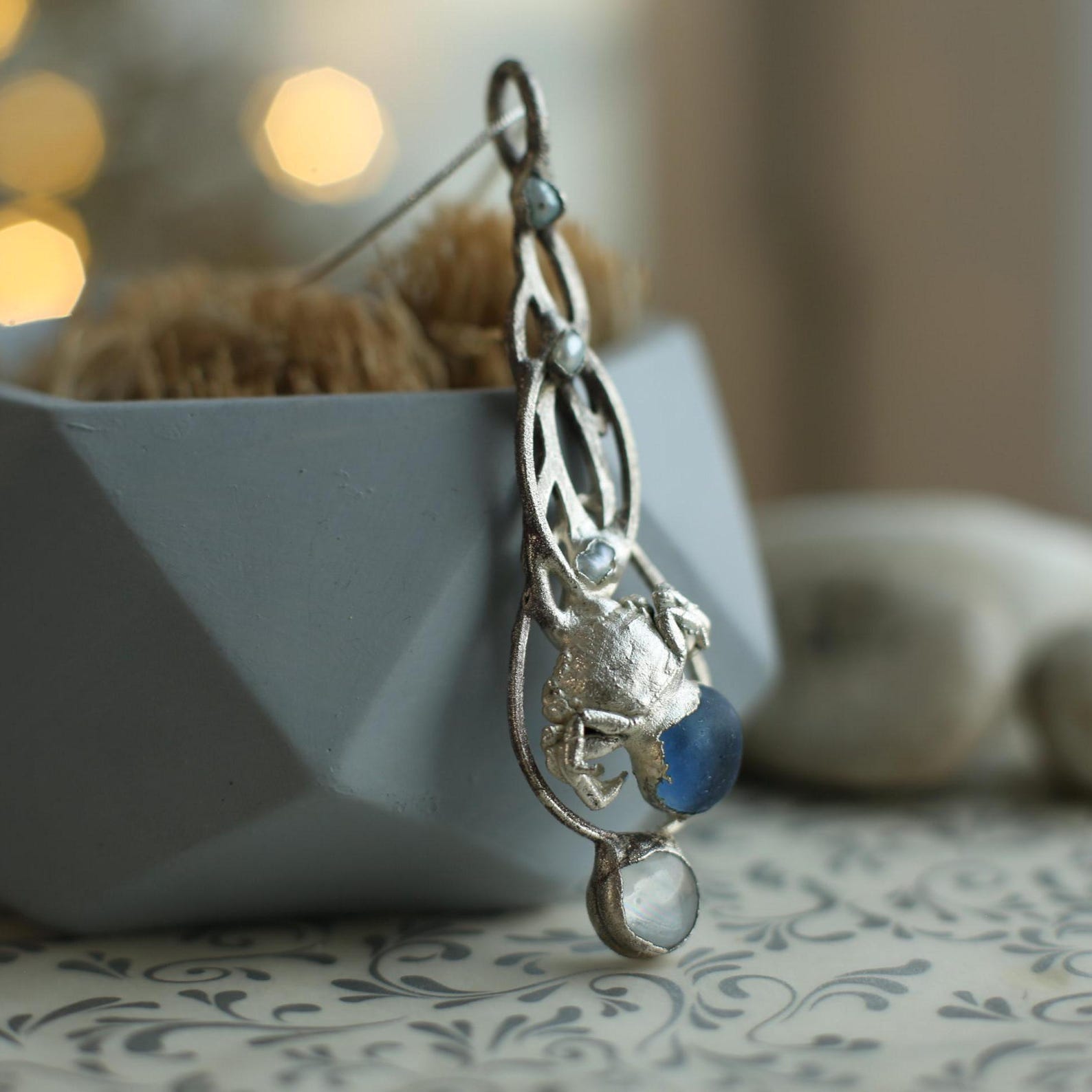 999 Silver Crab Necklace, Turquoise Sea Glass Pendant, Pure Silver ...