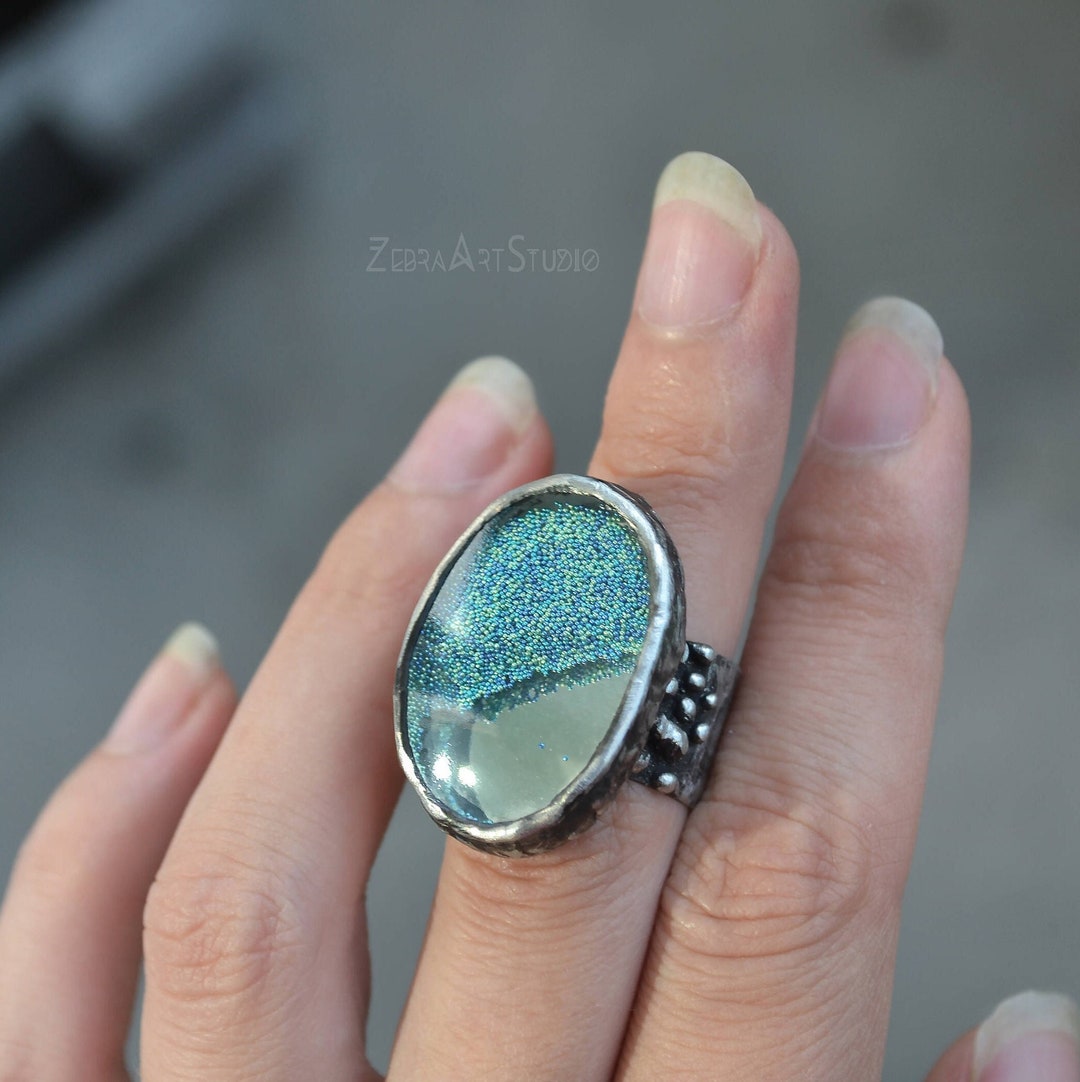 Stained Glass Ring, Floating Ring, Shaker Ring, Mirror Jewelry ...