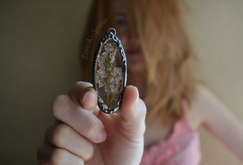 Floral necklace Natural jewelry Heather necklace Pressed | Etsy