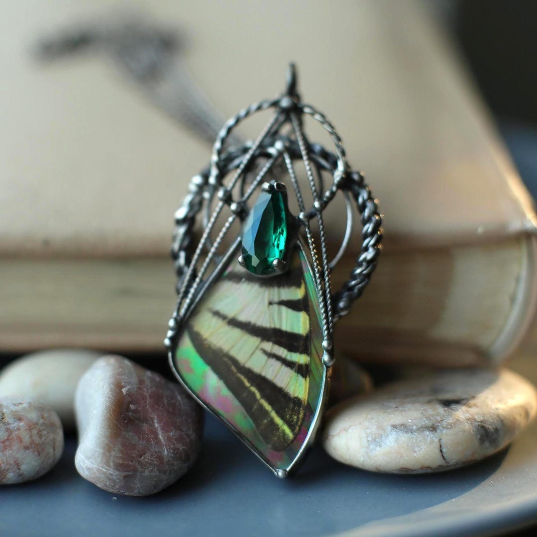 Real Moth Necklace, Butterfly Wing Pendant, Emerald Glass Crystal ...