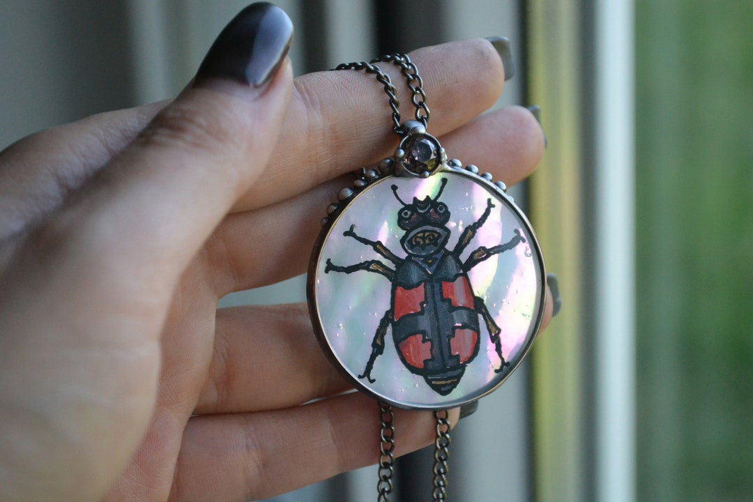 Insect Crystal Necklace Bug Jewelry Hand Painted Glass - Etsy