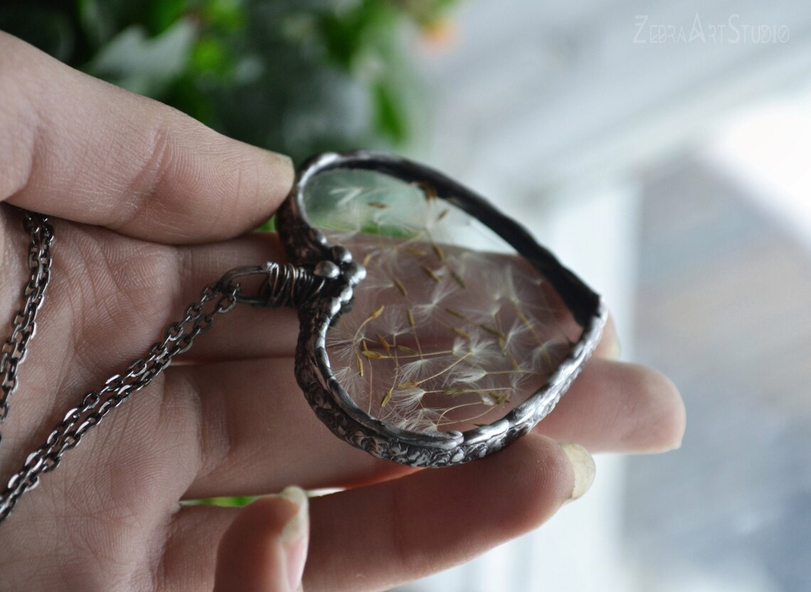 Dandelion Wish Necklace Handmade Heart Necklace Dandelion - Etsy