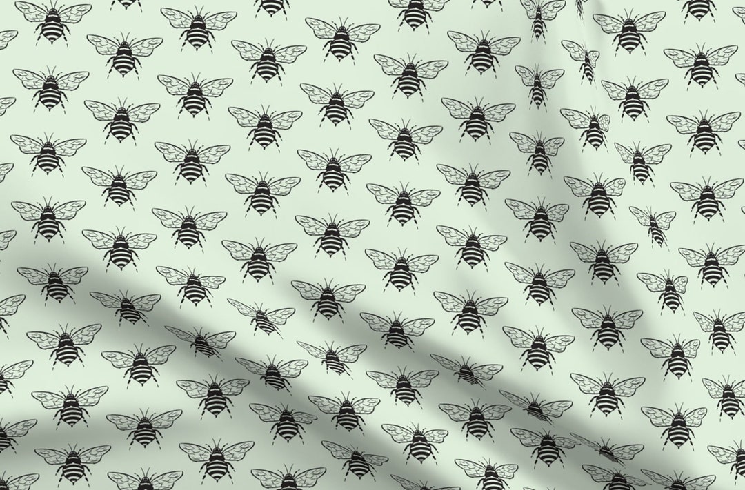 Bumble Bee Light Mint & Black Fabric big Version by the Yard Honey Bee ...