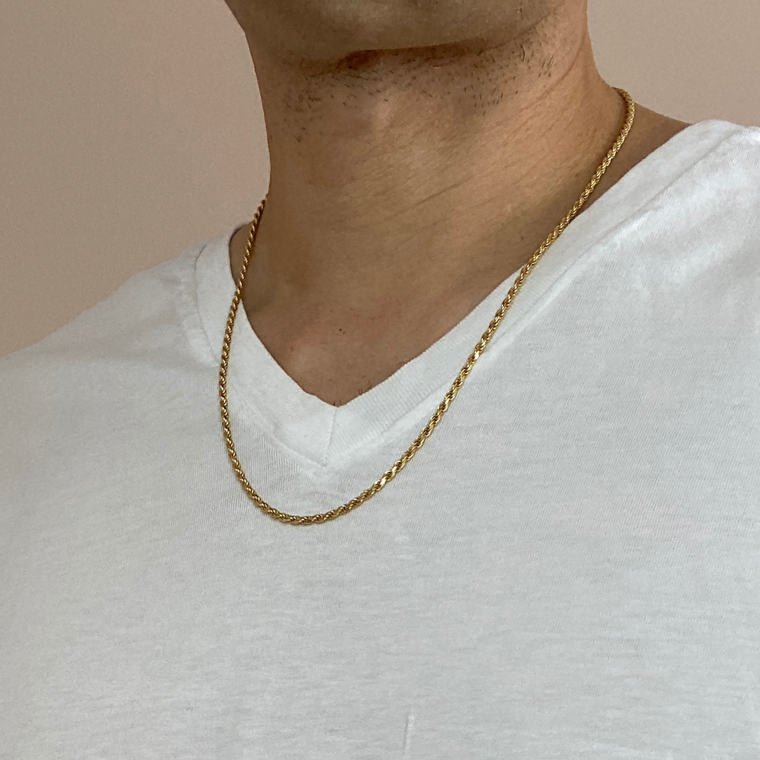 Mens Italian Rope Chain Necklace - 2.9mm Chain - Sterling Silver - 18K ...