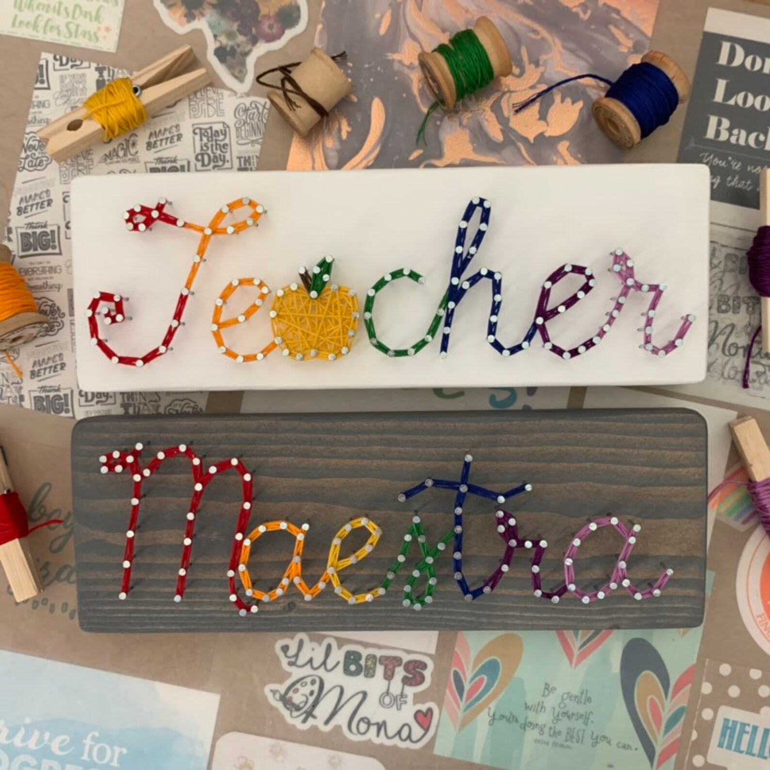 Spanish Teacher String Art Maestra Rainbow Sign Teacher | Etsy