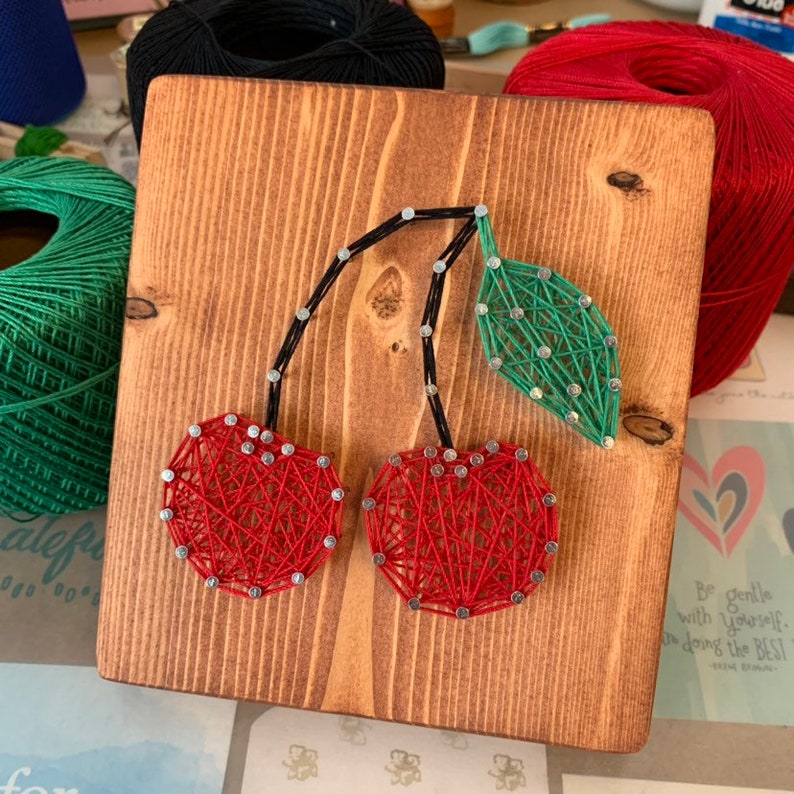 Cherries String Art Cherry Art Wooden String Signs Home - Etsy New Zealand