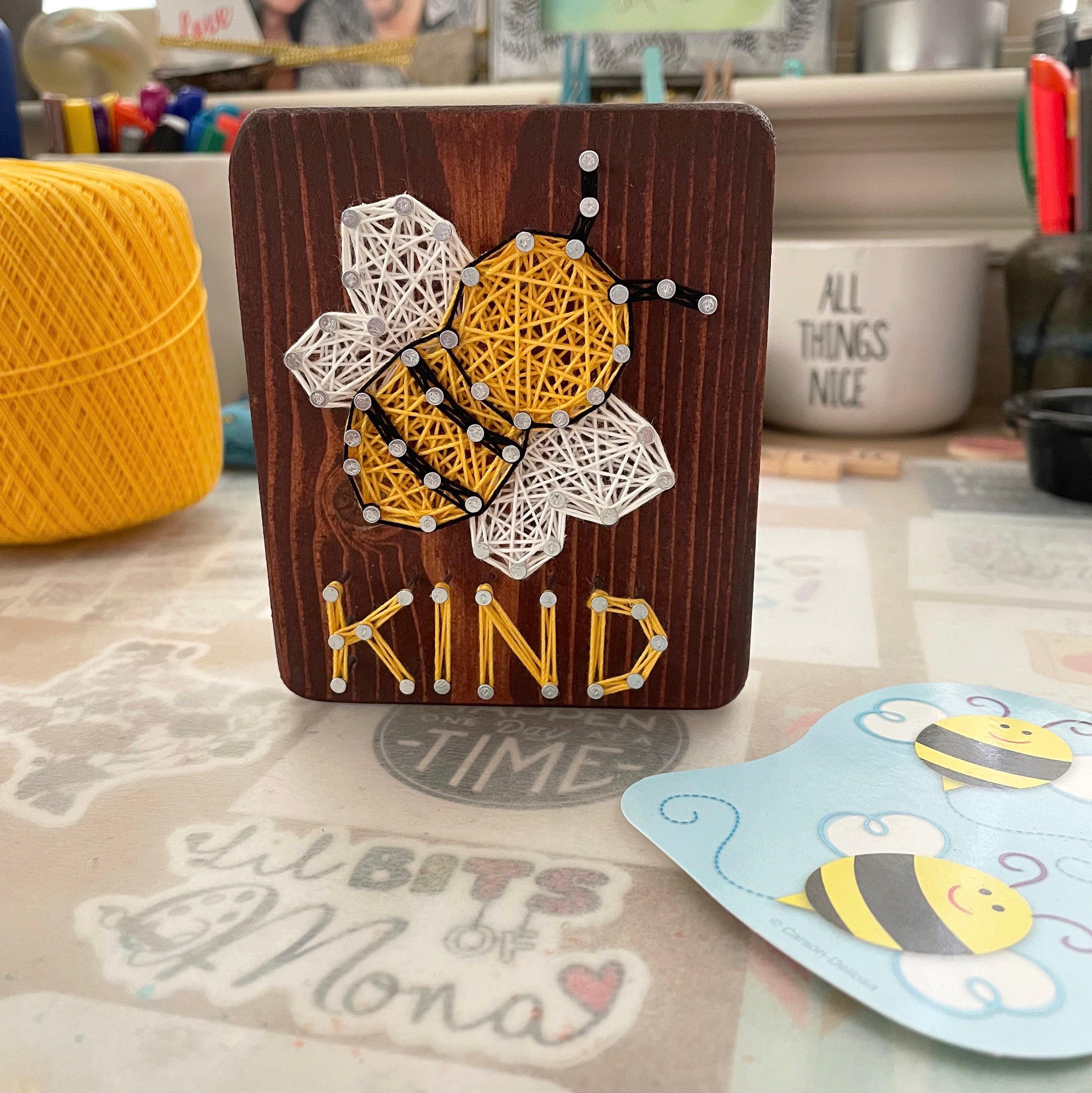 Bee String Art Be Kind Wood Sign Bee Design Positive Saying | Etsy