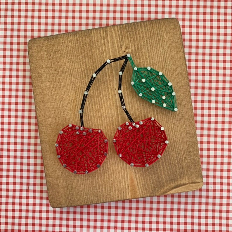Cherries String Art Cherry Art Wooden String Signs Home - Etsy New Zealand