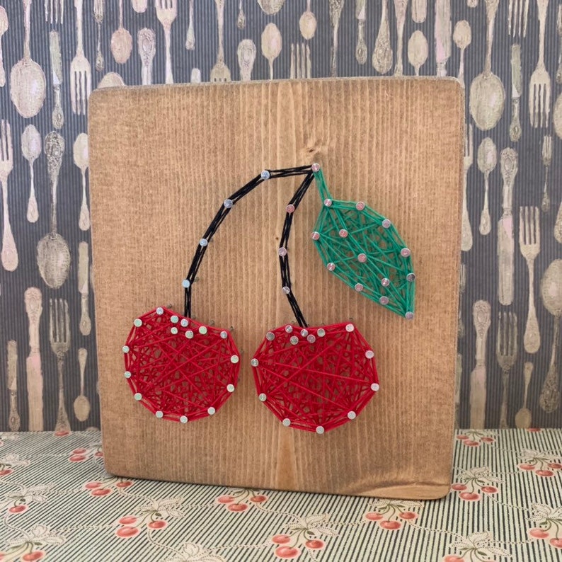 Cherries String Art Cherry Art Wooden String Signs Home - Etsy