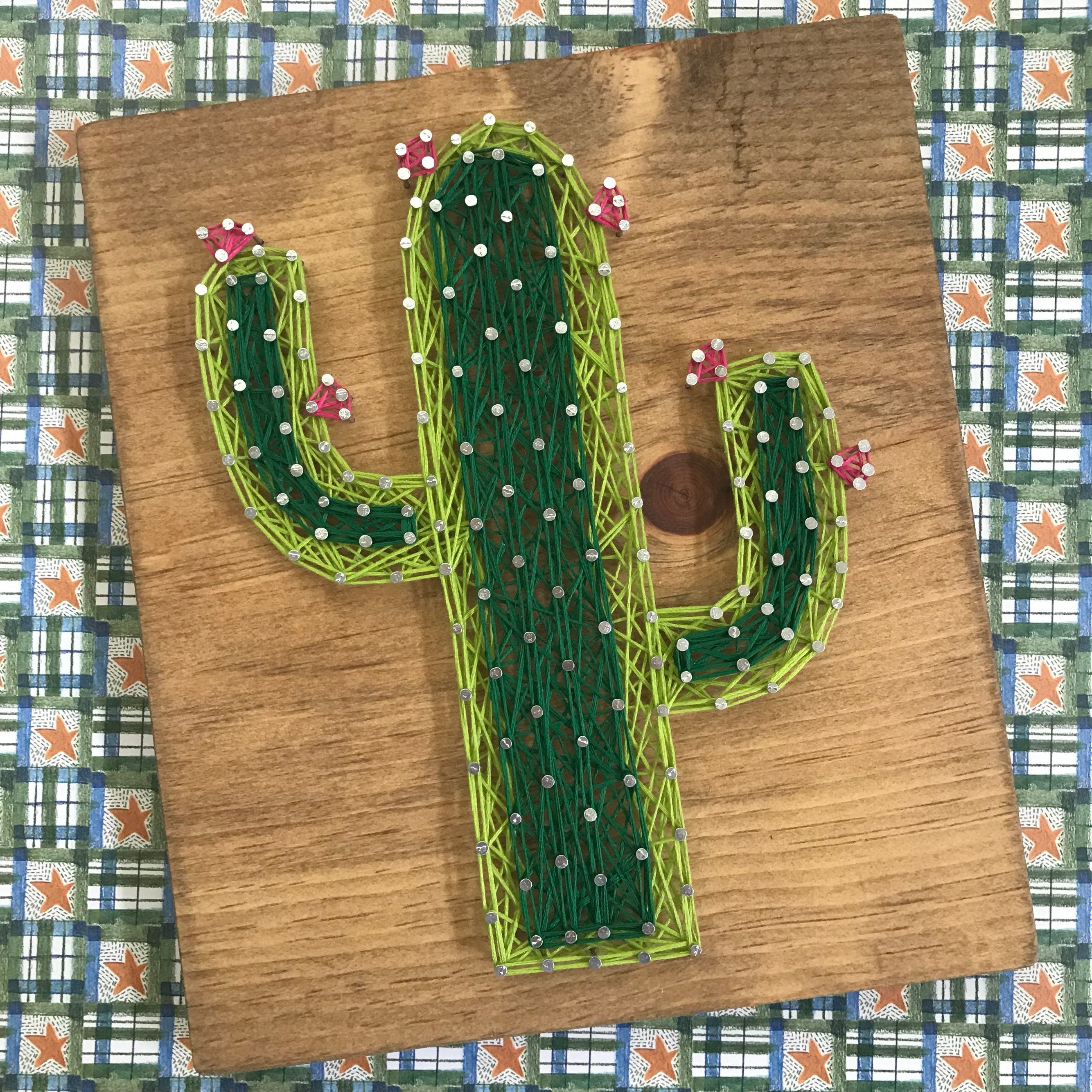 Cactus String Art, Wooden Sign, Blooms, Floral, Desert Theme, Green ...