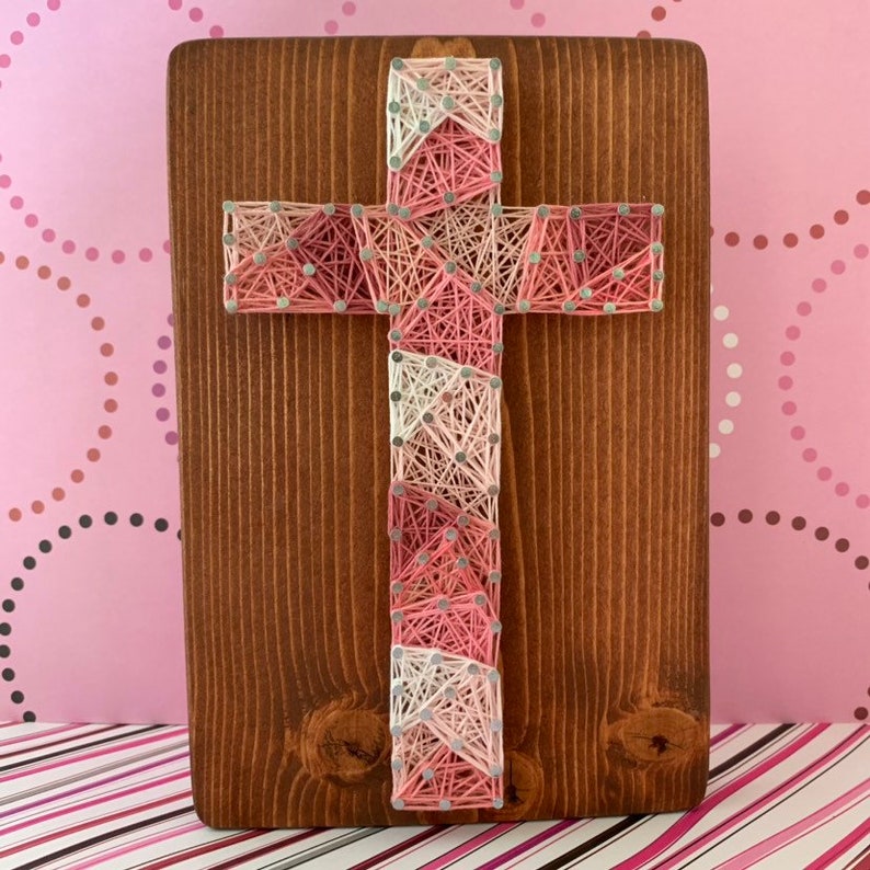 Cross String Art Wooden Cross Sign Mosaic Art Religious | Etsy