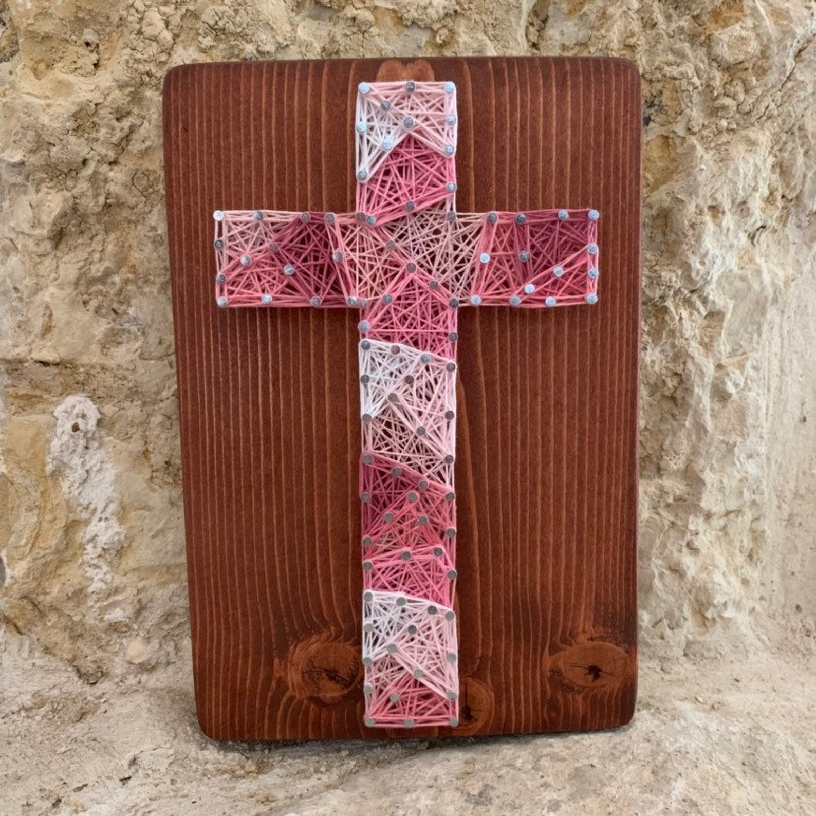 Cross String Art Wooden Cross Sign Mosaic Art Religious | Etsy