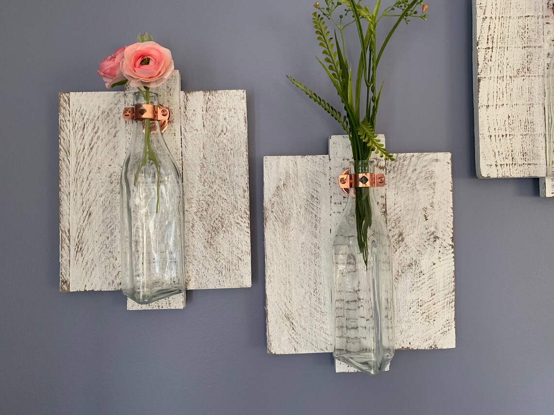 Set of 2 Rustic Wall Vases Wall Decor Pallet Wall Vases | Etsy