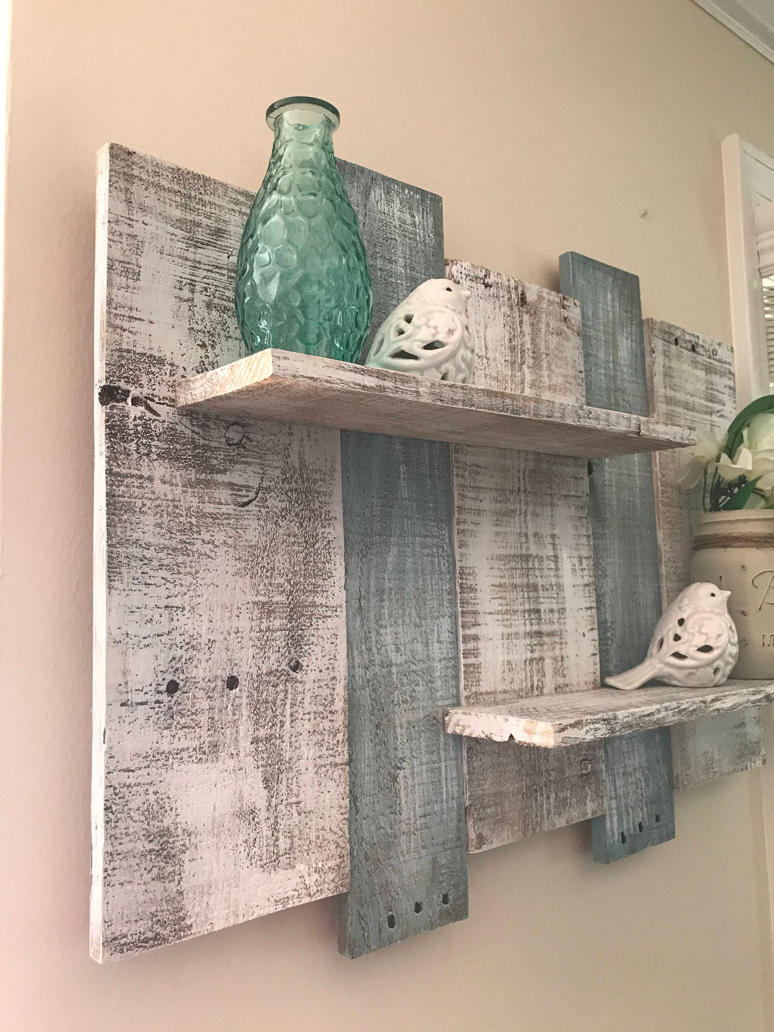 Wide Rustic Pallet Shelf Pallet Shelf Bathroom Shelf White - Etsy