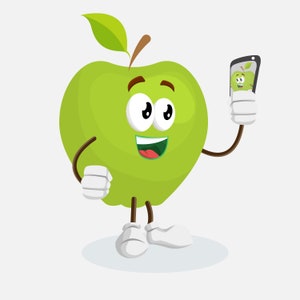 11 Poses Apple Logo Mascot Character, Instant Download, Apple Mascot ...