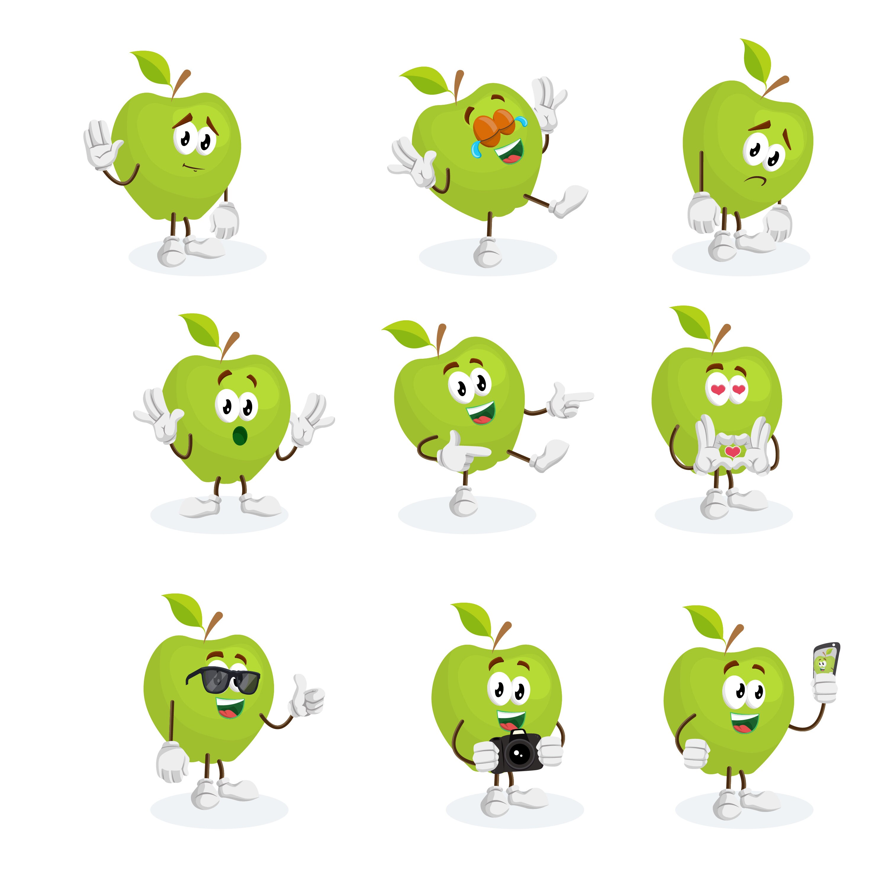 11 Poses Apple Logo Mascot Character, Instant Download, Apple Mascot ...