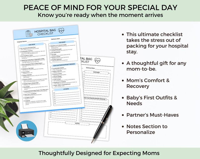 Hospital Bag Checklist Printable, Editable Hospital Bag Template, Labor ...