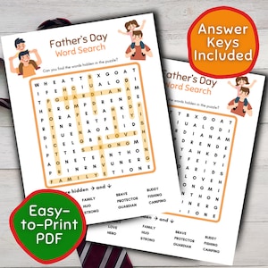 Father's Day Word Search: Printable Game for Kids (color & B/W) (PDF ...