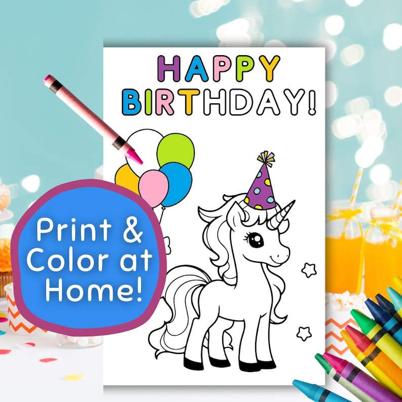 Happy Birthday Coloring Card Unicorn, Printable Unicorn Birthday ...