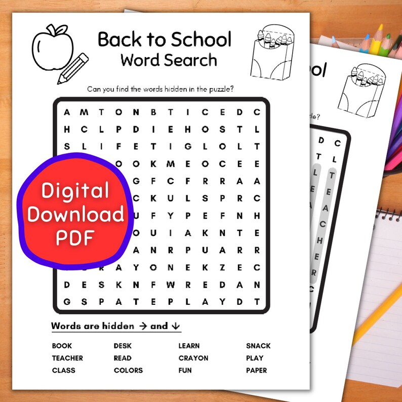 Back to School Word Search Black and White, Second Grade Back to School ...
