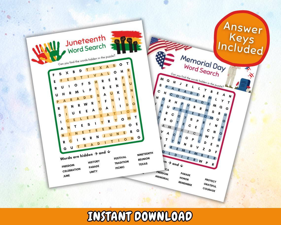 18 Holidays Word Search Bundle, Color Printables for Kids, Instant ...
