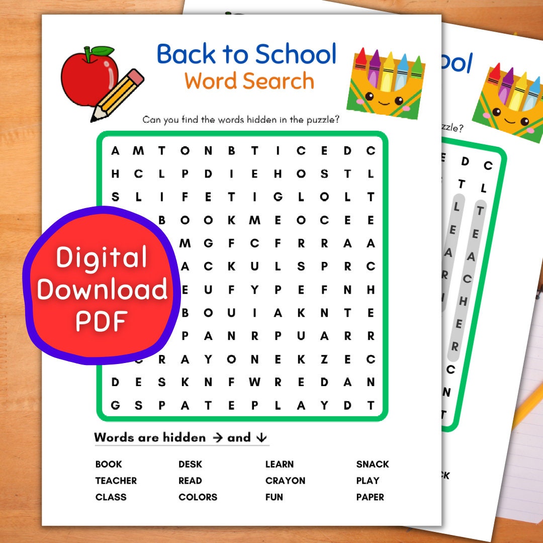 Back to School Word Search Second Grade, Printable Word Search for ...