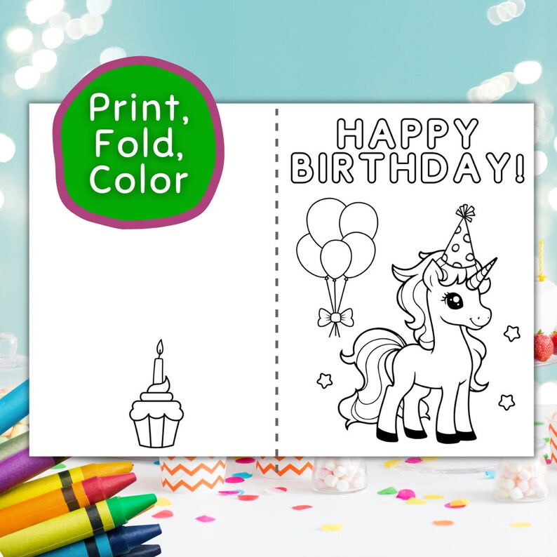 Happy Birthday Coloring Card Unicorn, Printable Unicorn Birthday ...