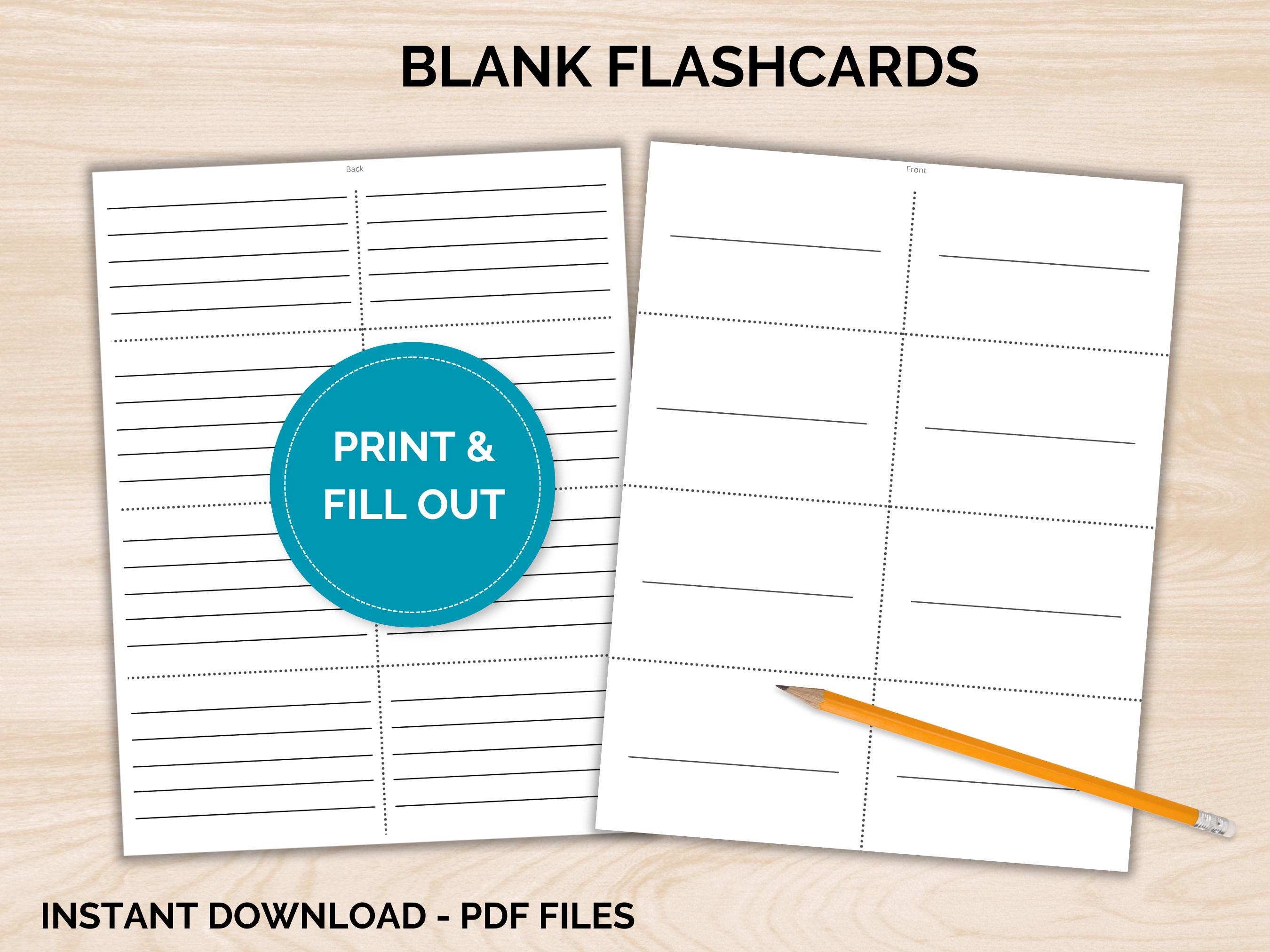 Blank Flashcards, Printable Flashcards PDF Files, DIY Flashcards - Etsy ...