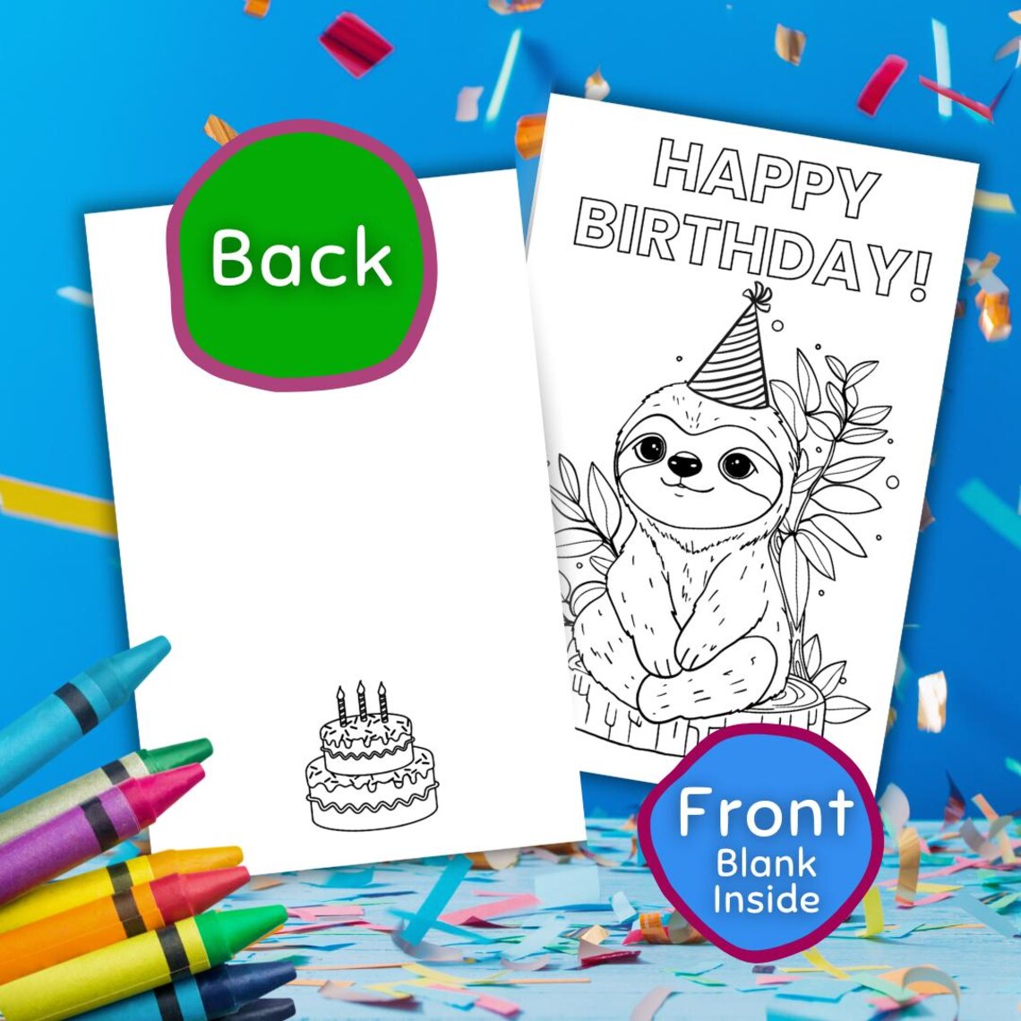 Sloth Birthday Card, Printable Happy Birthday Coloring Card, Color Your ...