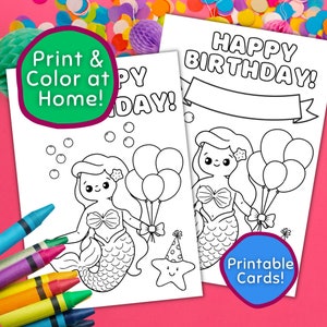 Mermaid Birthday Card, Happy Birthday Coloring Card Mermaid Design ...