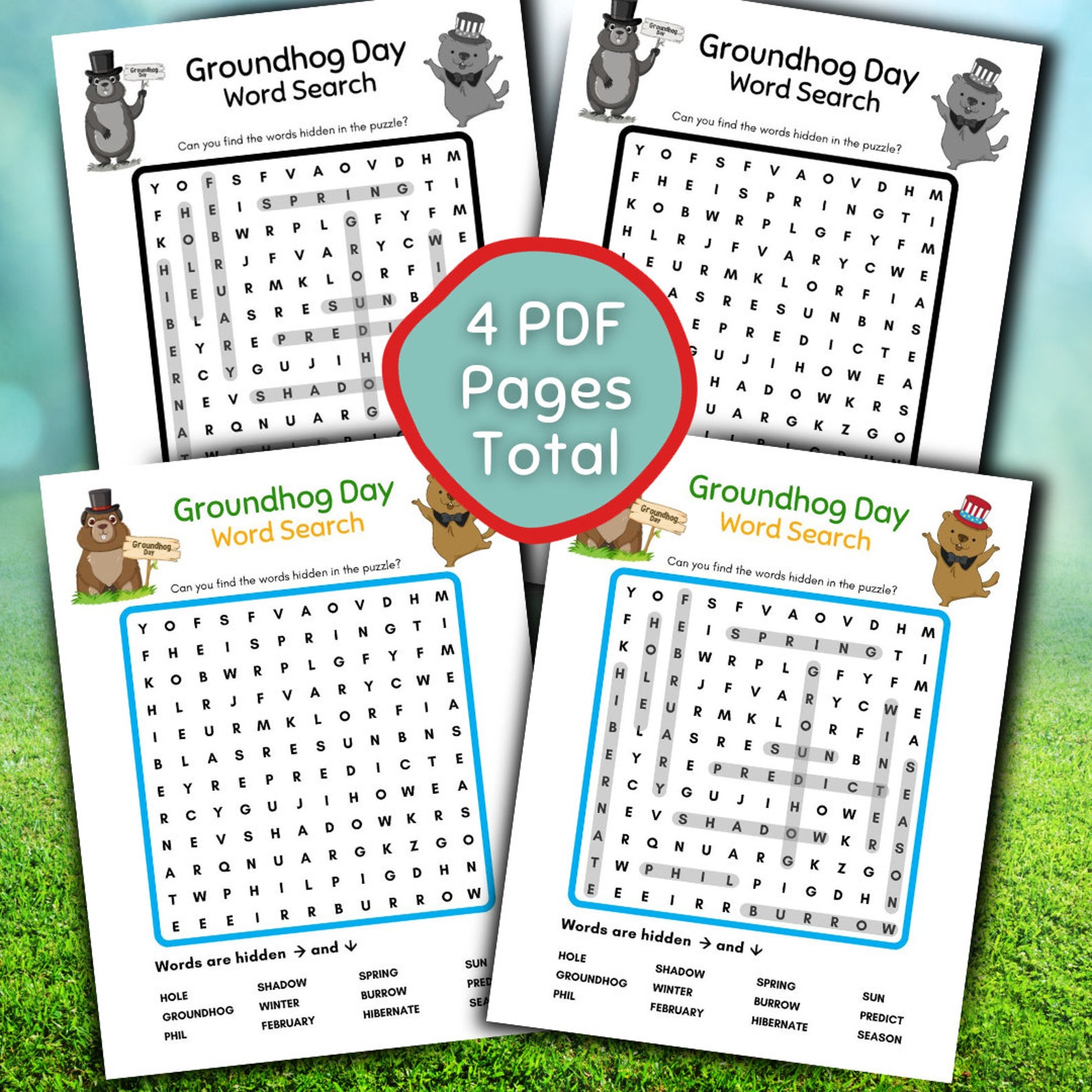 Groundhog Day Word Search Black and White AND Color, Printable ...