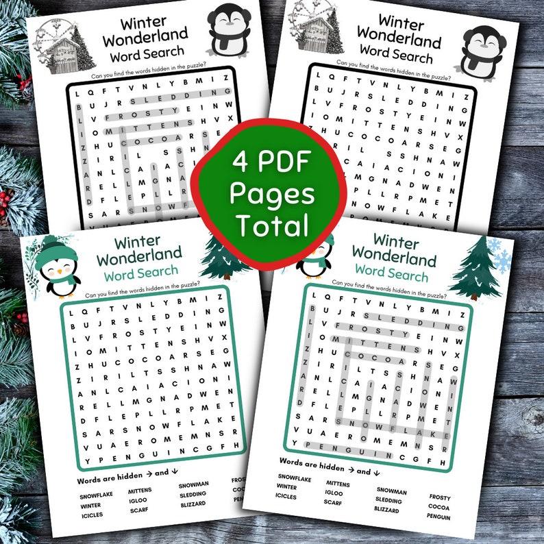 Winter Wonderland Word Search Black and White AND Color, Printable ...