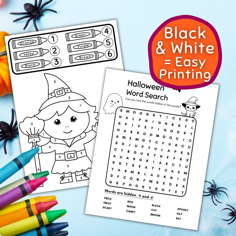 Halloween Coloring Printable Bundle, Printable Black and White ...