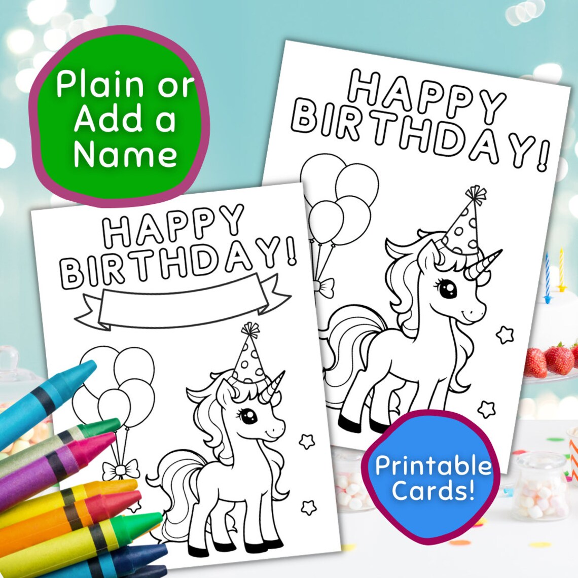 Happy Birthday Coloring Card Unicorn, Printable Unicorn Birthday ...