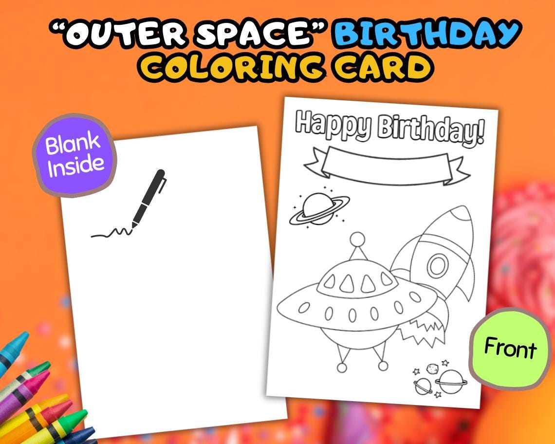 Happy Birthday Coloring Card Outer Space Design, Instant Download ...