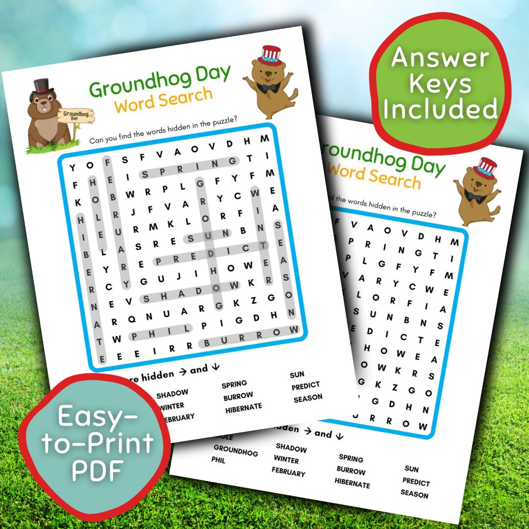 Groundhog Day Word Search Black and White AND Color, Printable ...