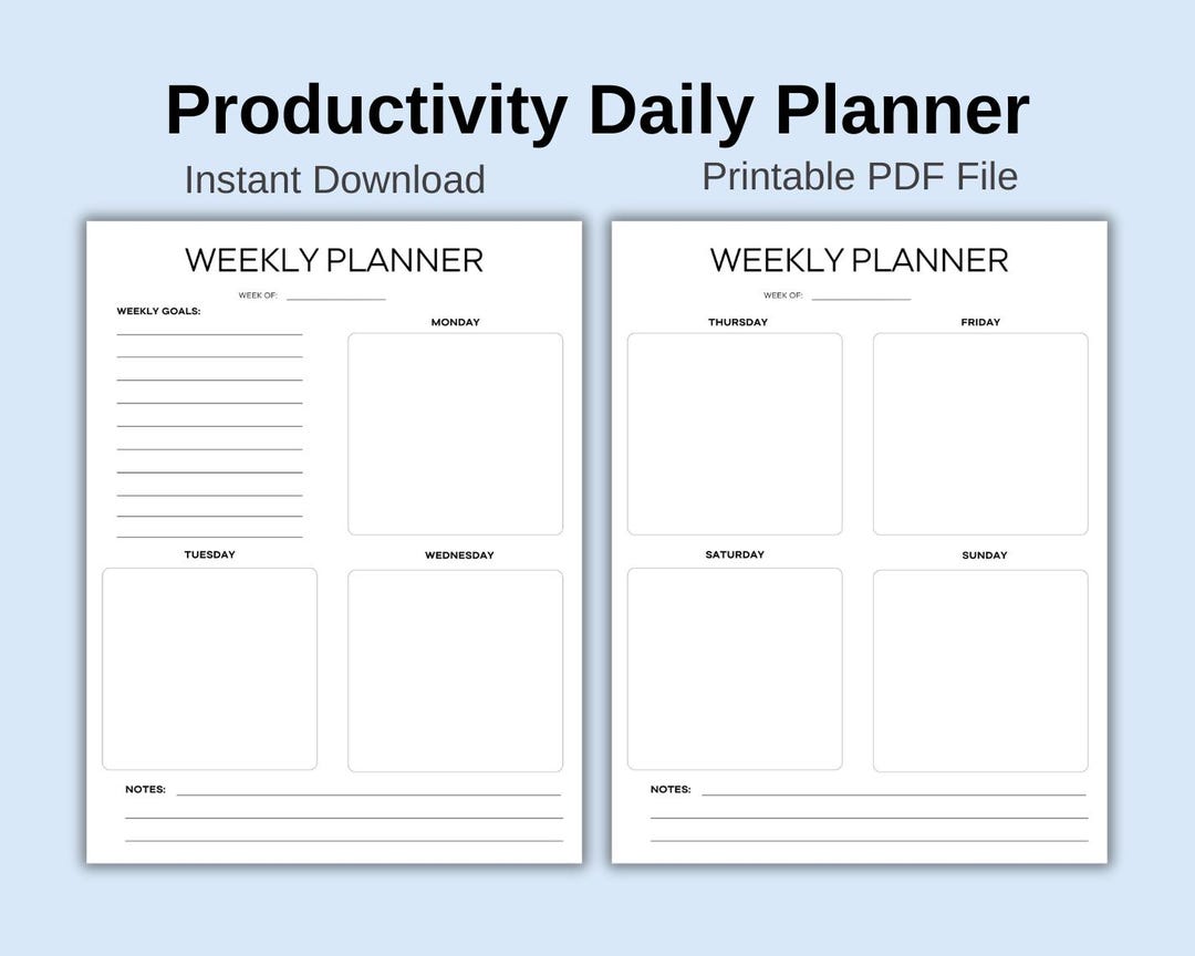 Daily Planner PDF Printable Productivity Pages - Etsy