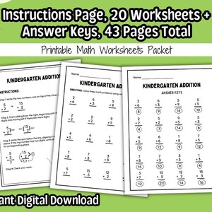 Kindergarten Addition Worksheets: Math Practice Packet (PDF) - Etsy