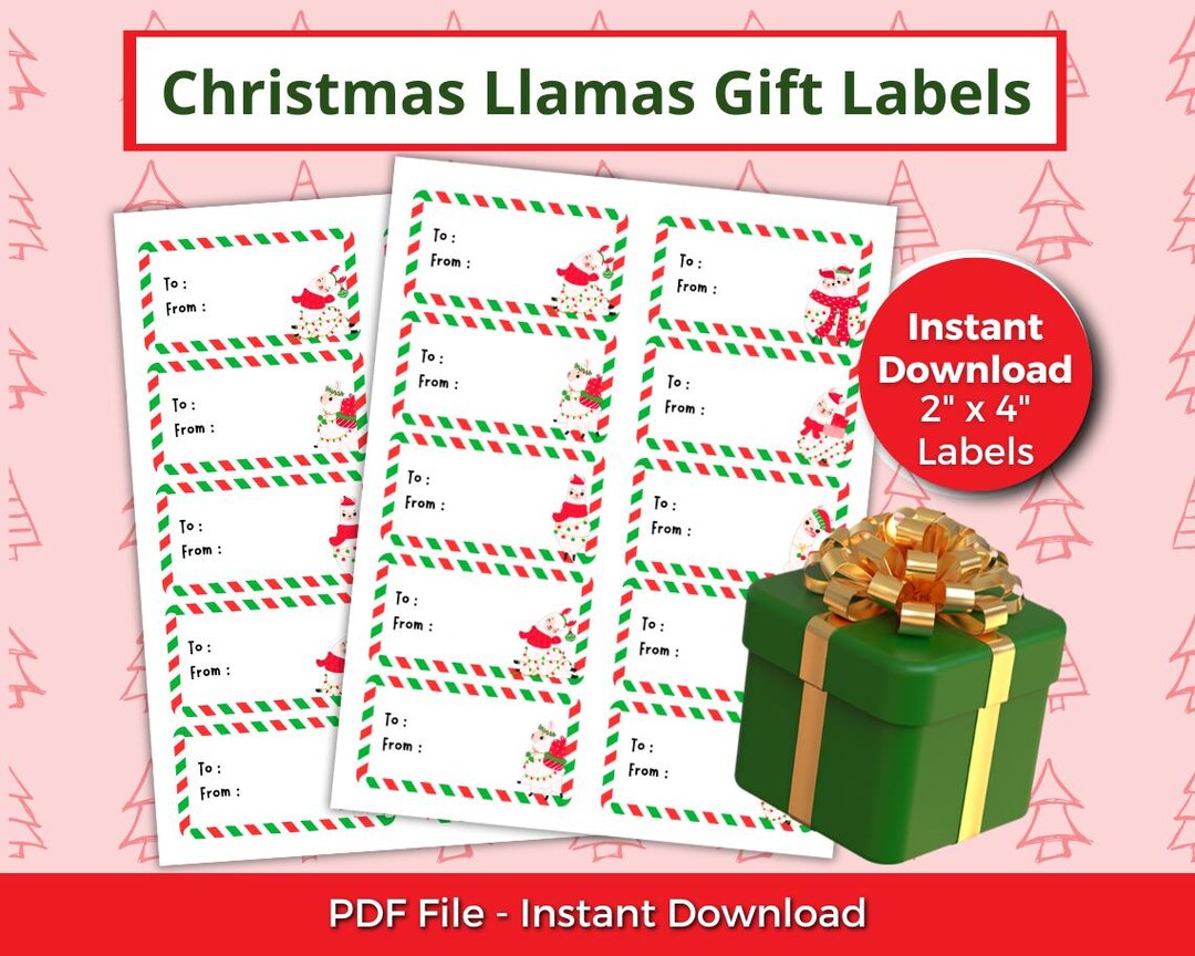 Christmas Llamas Gift Labels, Printable 2" X 4" Gift Labels, Christmas ...