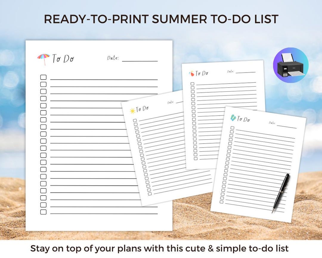 Summer To-do List Printable, To-do Checklist Full & Mini Versions ...