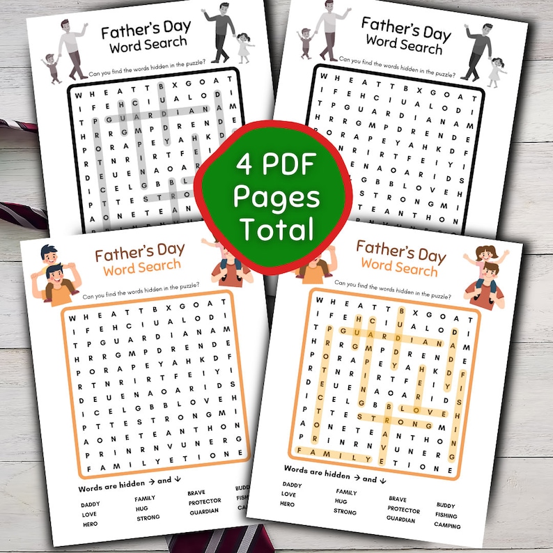 Father's Day Word Search: Printable Game for Kids (color & B/W) (PDF ...