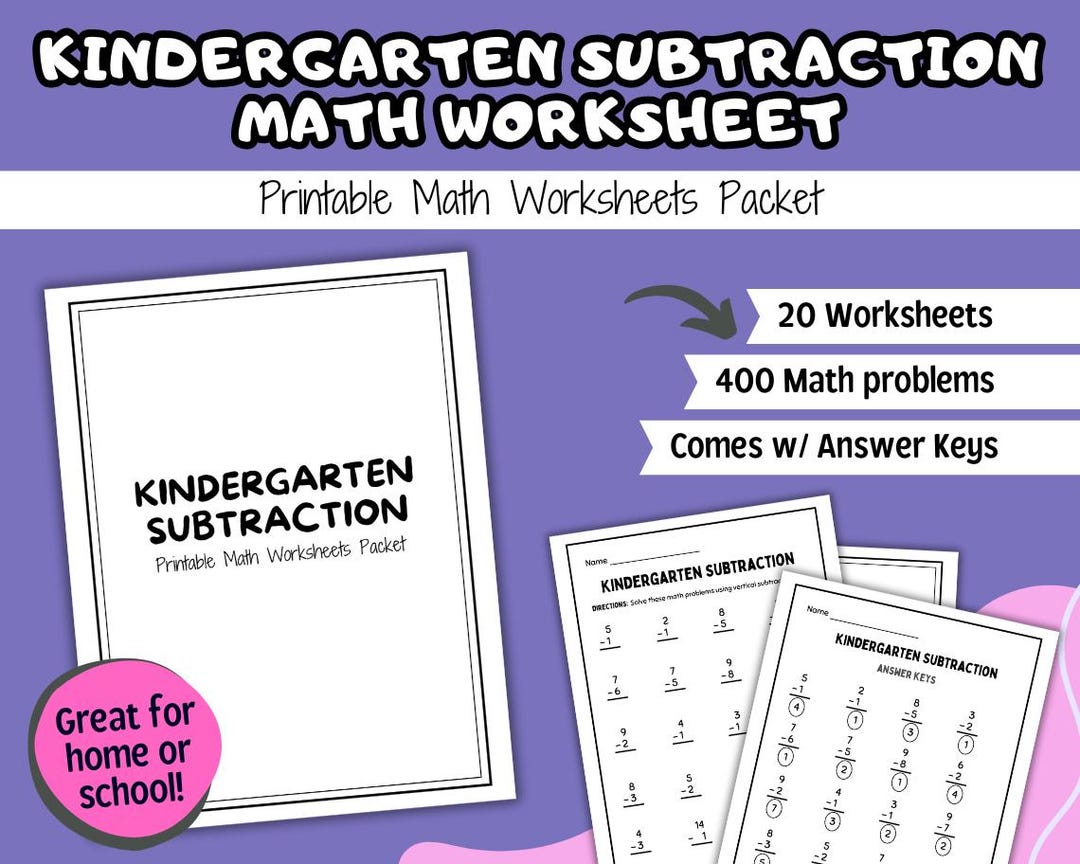 Kindergarten Subtraction Worksheets | Printable Math Packet for Kids ...
